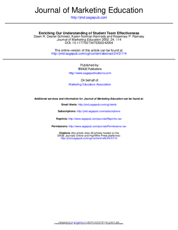 (PDF) Enriching Our Understanding of Student Team Effectiveness