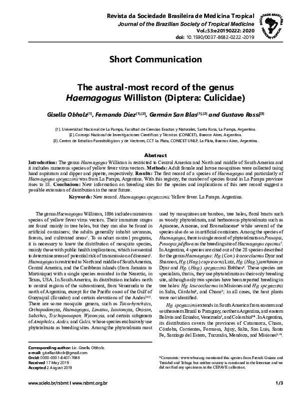 (PDF) The austral-most record of the genus Haemagogus Williston ...