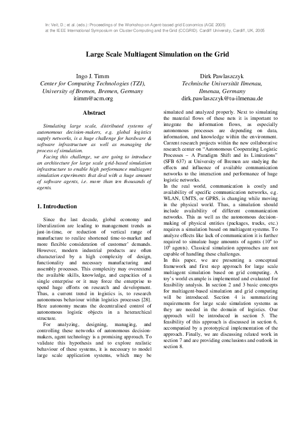 (PDF) Large scale multiagent simulation on the grid