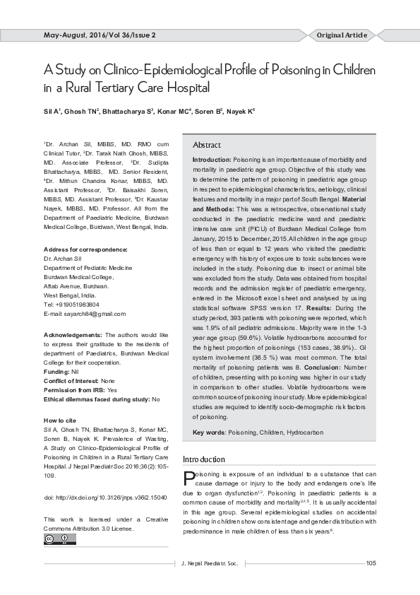 (PDF) A Study on Clinico-Epidemiological Profile of Poisoning in ...
