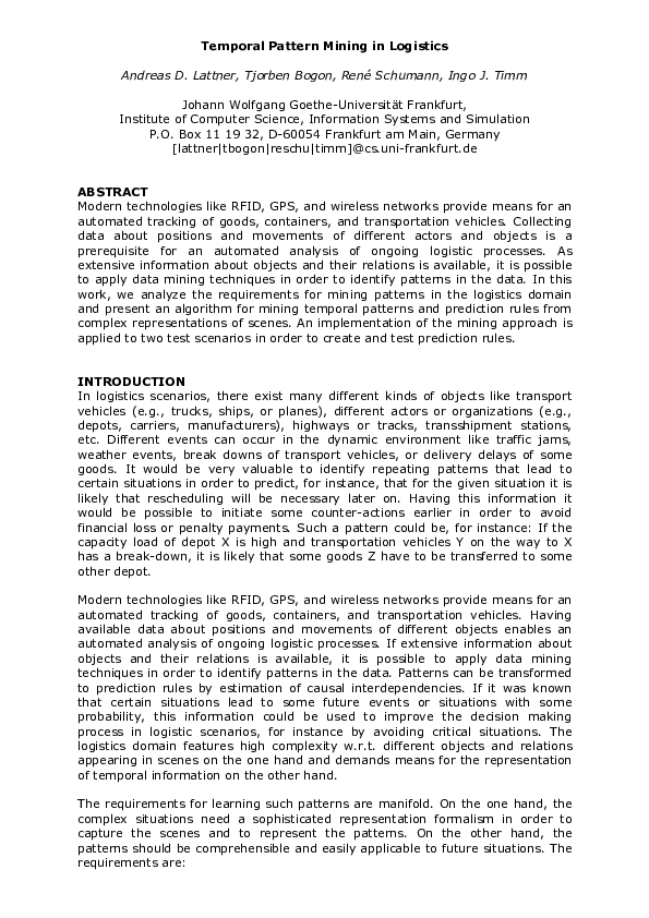 Pdf Temporal Pattern Mining In Logistics