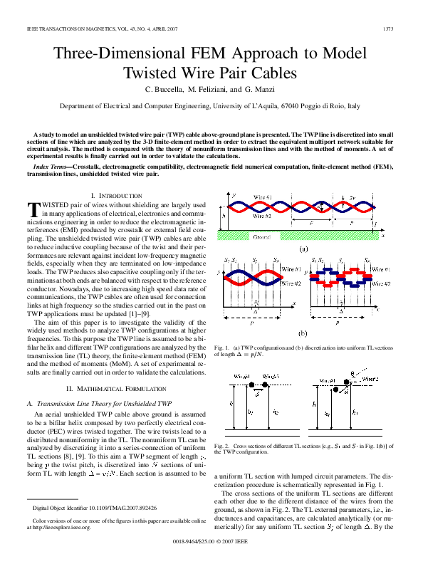(PDF) Three-Dimensional FEM Approach to Model Twisted Wire Pair Cables