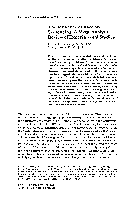 (PDF) The influence of race on sentencing: A meta-analytic review of ...