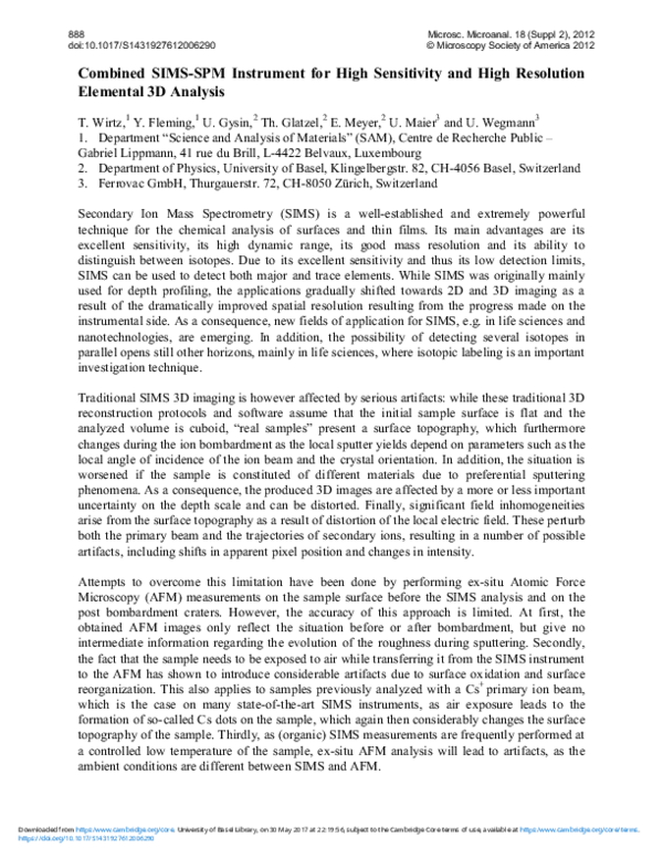 (PDF) Combined SIMS-SPM Instrument For High Sensitivity And High ...