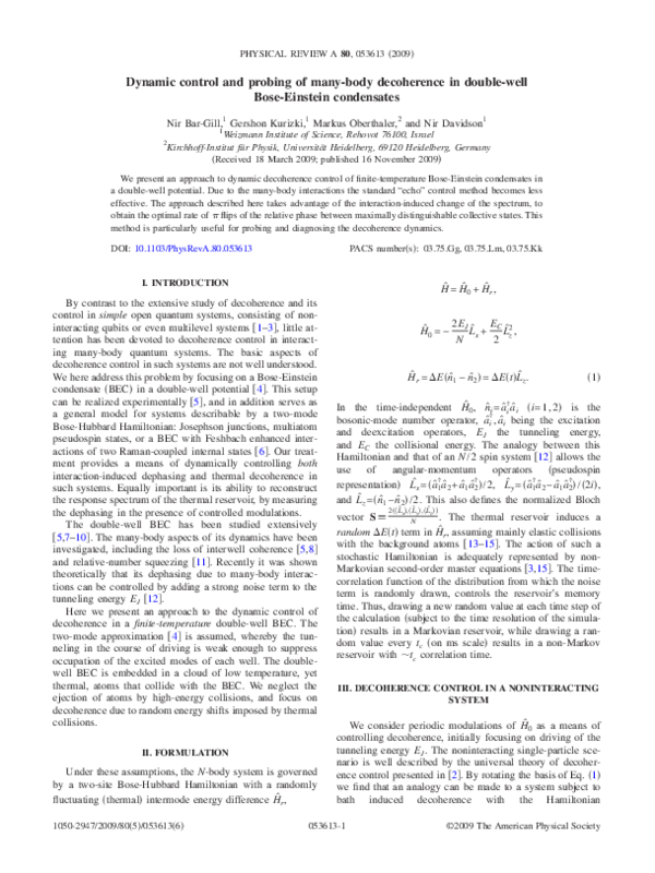 (PDF) Dynamic control and probing of many-body decoherence in double ...