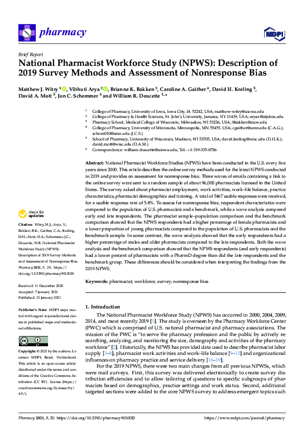 (PDF) National Pharmacist Workforce Study (NPWS): Description of 2019 ...