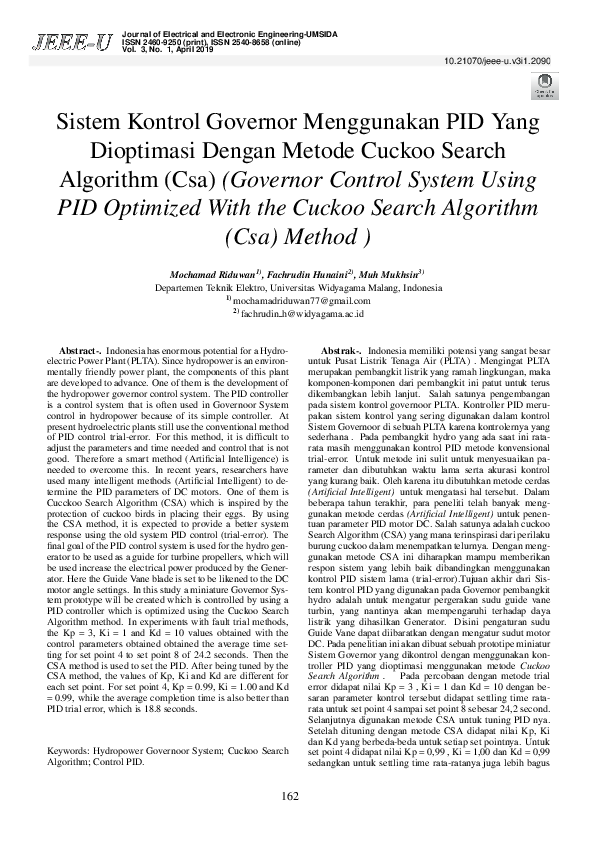(PDF) Sistem Kontrol Governor Menggunakan Pid Yang Dioptimasi Dengan Metode Cuckoo Search ...