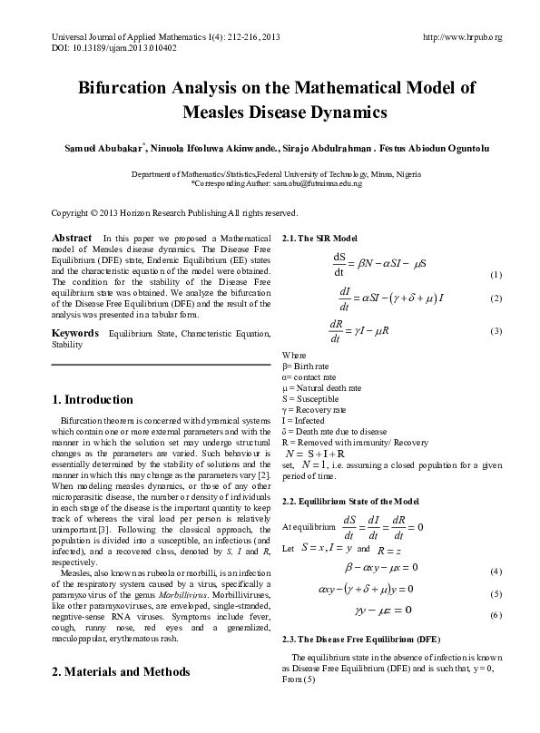 Bifurcation Analysis on the Mathematical Model of Measles Disease Dynamics