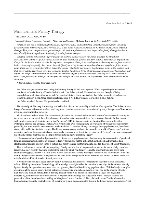 (PDF) Feminism and Family Therapy