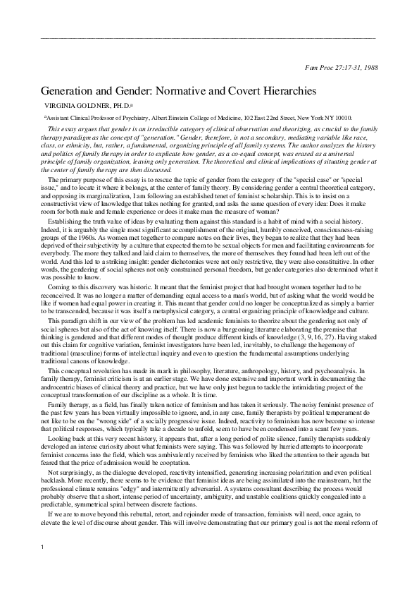 (PDF) Generation and Gender: Normative and Covert Hierarchies ...
