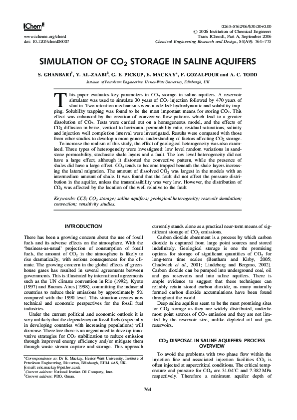 (PDF) Simulation of CO2 Storage In Saline Aquifers