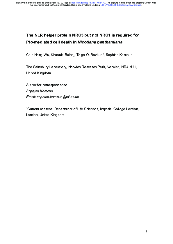 (PDF) Helper NLR proteins NRC2a/b and NRC3 but not NRC1 are required ...