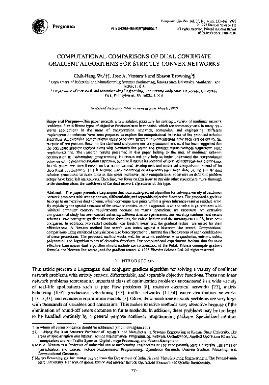 Pdf Computational Comparisons Of Dual Conjugate Gradient Algorithms For Strictly Convex Networks