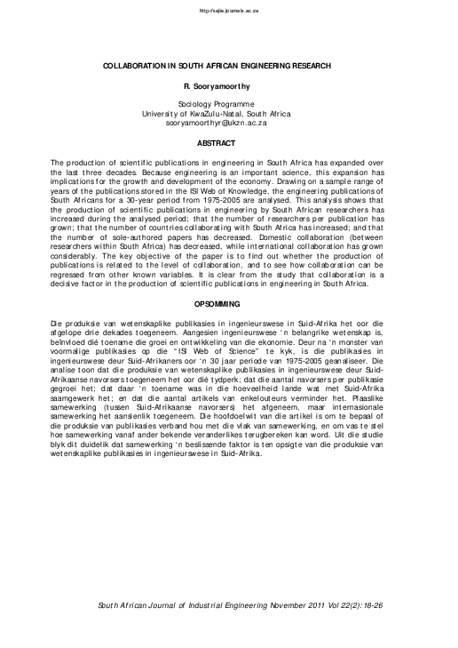 (PDF) Collaboration in South African Engineering Research