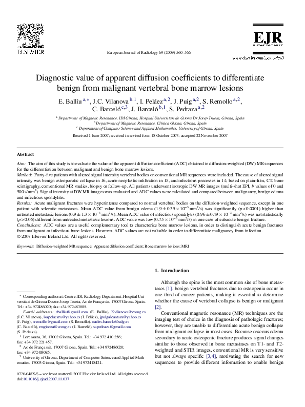 (PDF) Diagnostic value of apparent diffusion coefficients to differentiate benign from malignant ...