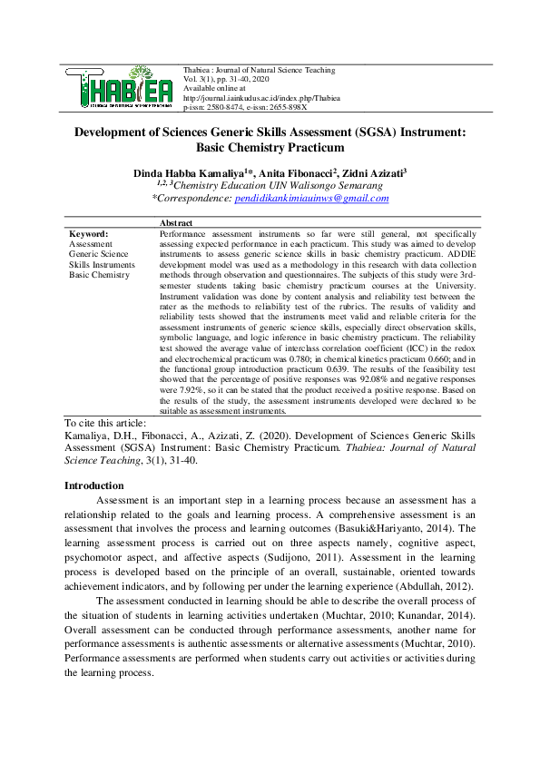 (PDF) Development of Sciences Generic Skills Assessment (SGSA ...