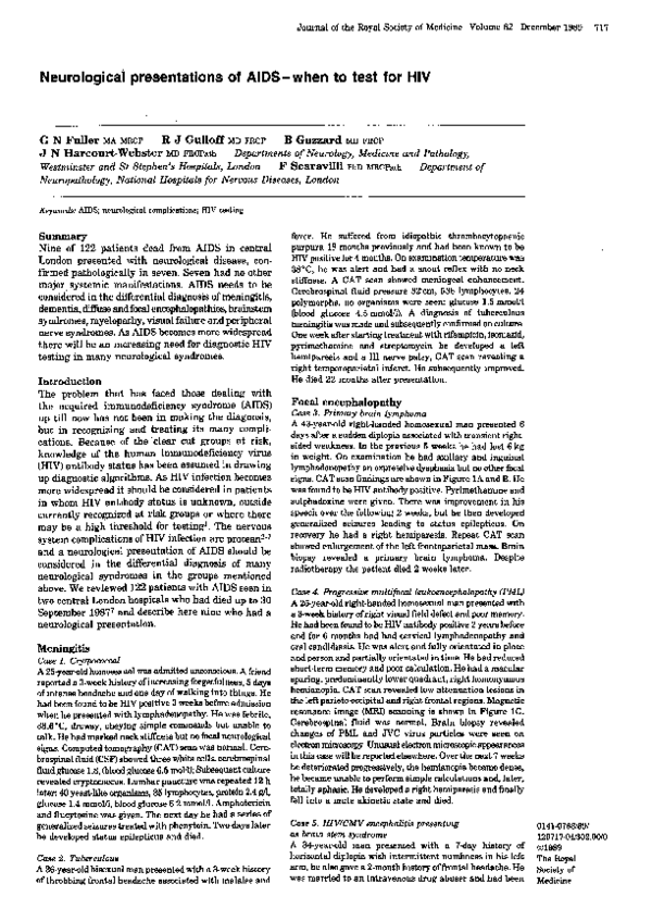 (PDF) Neurological presentations of AIDS--when to test for HIV