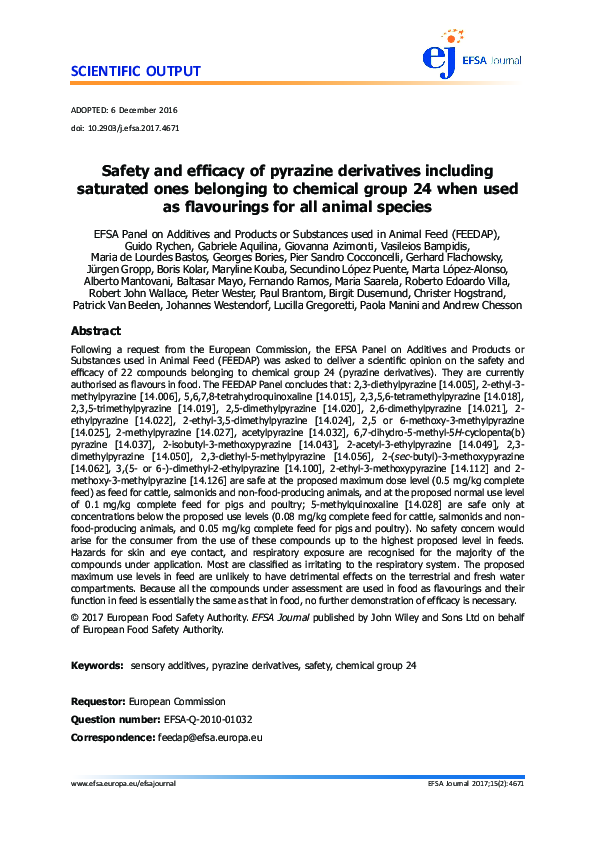 (PDF) Safety and efficacy of pyrazine derivatives including saturated ...