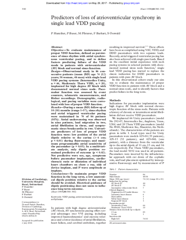 (PDF) Predictors of loss of atrioventricular synchrony in single lead ...