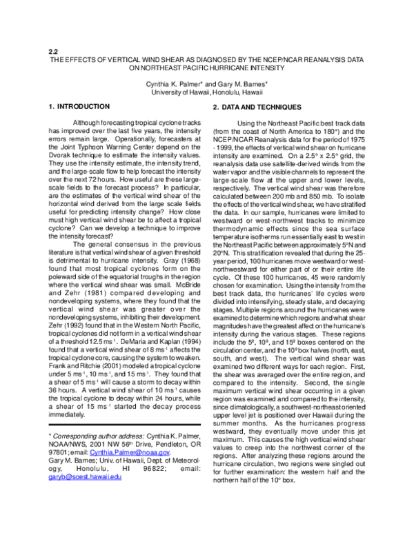 (PDF) The Effects of Vertical Wind Shear as Diagnosed by the Ncep/Ncar Reanalysis Data on ...