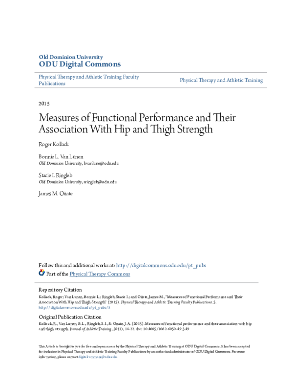 Pdf Measures Of Functional Performance And Their Association With Hip And Thigh Strength