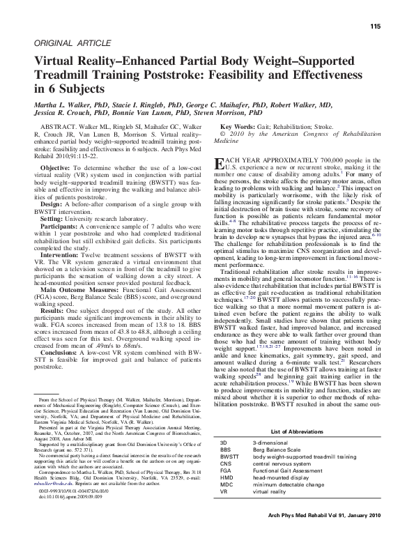 (PDF) Virtual Reality–Enhanced Partial Body Weight–Supported Treadmill ...