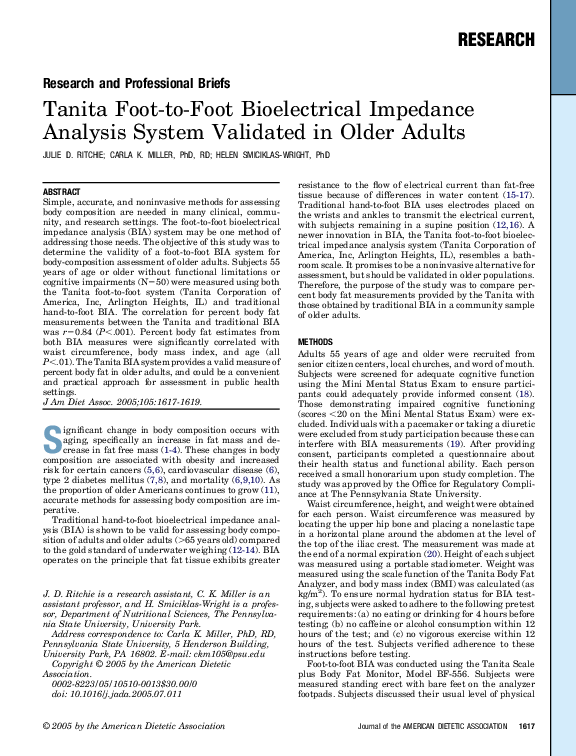 (PDF) Tanita Foot-to-Foot Bioelectrical Impedance Analysis System ...