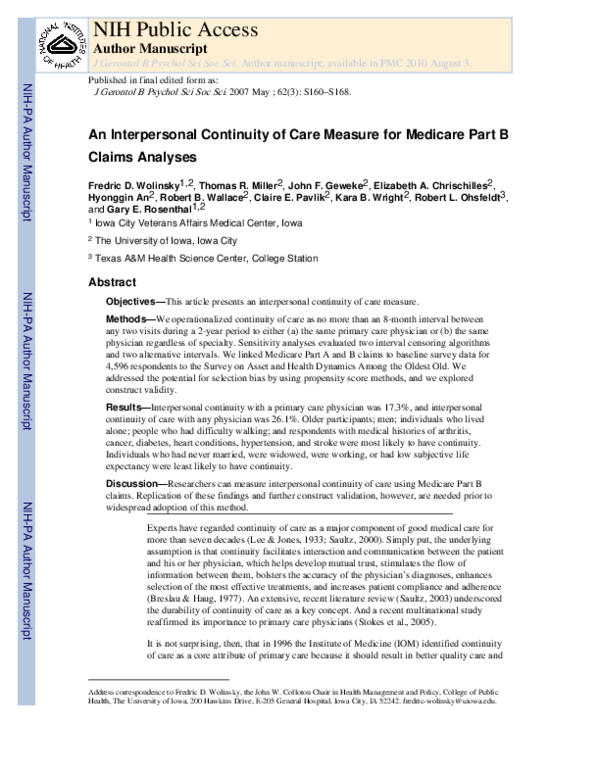 (PDF) An Interpersonal Continuity of Care Measure for Medicare Part B ...