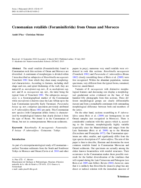 (PDF) Cenomanian rotaliids (Foraminiferida) from Oman and Morocco