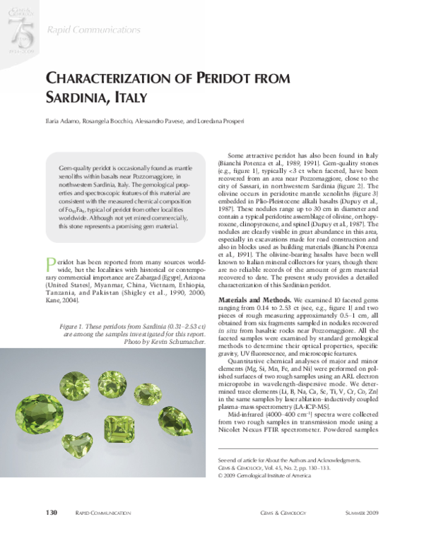 (PDF) Characterization of Peridot from Sardinia, Italy