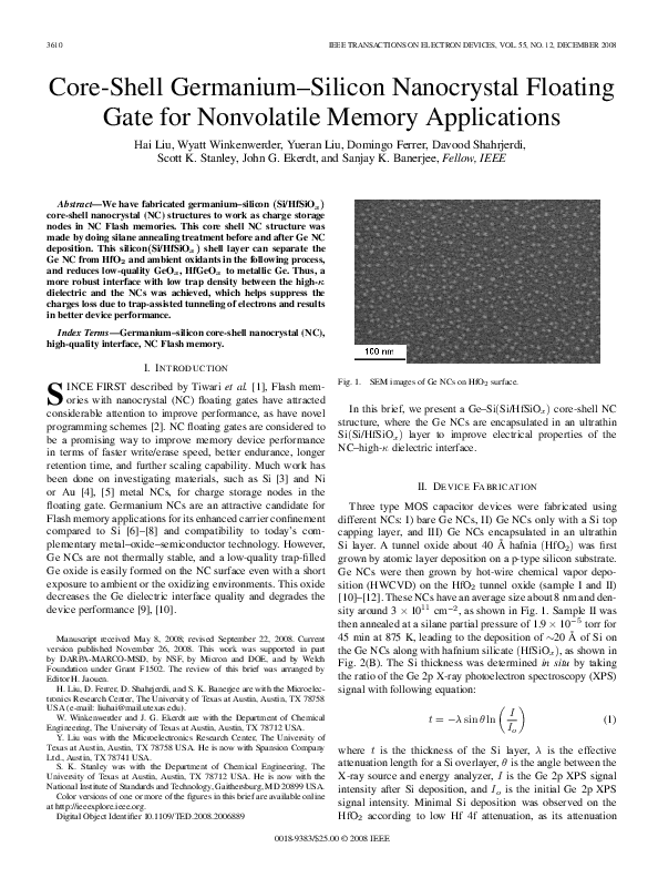 (PDF) Germanium-Silicon Core-Shell Nanocrystal for Memory Applications