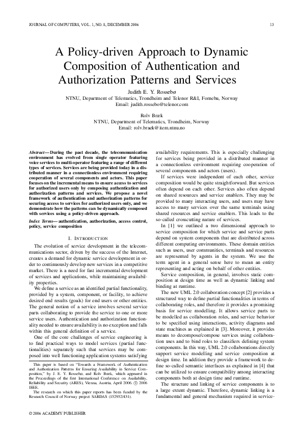 (PDF) A Policy-driven Approach to Dynamic Composition of Authentication ...