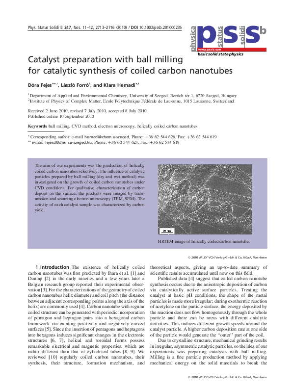 (PDF) Catalyst preparation with ball milling for catalytic synthesis of ...
