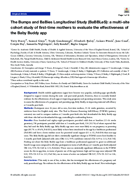 (PDF) The Bumps and BaBies Longitudinal Study (BaBBLeS): a multi-site ...