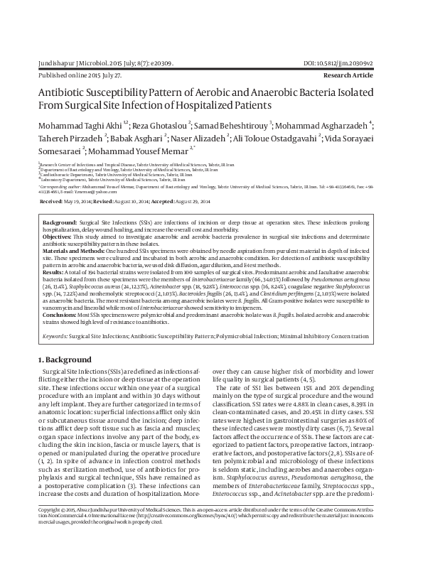 (PDF) Antibiotic Susceptibility Pattern of Aerobic and Anaerobic Bacteria Isolated From Surgical ...
