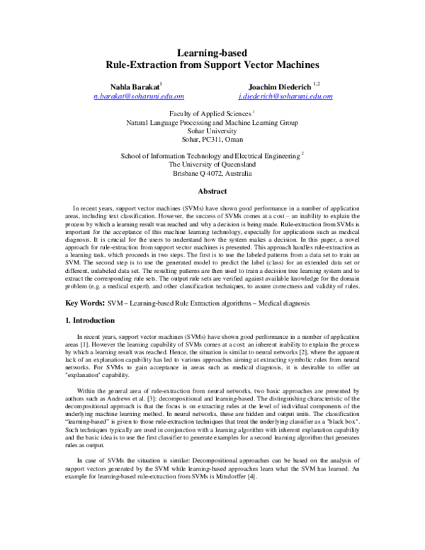 Pdf Learning Based Rule Extraction From Support Vector Machines Performance On Benchmark Data