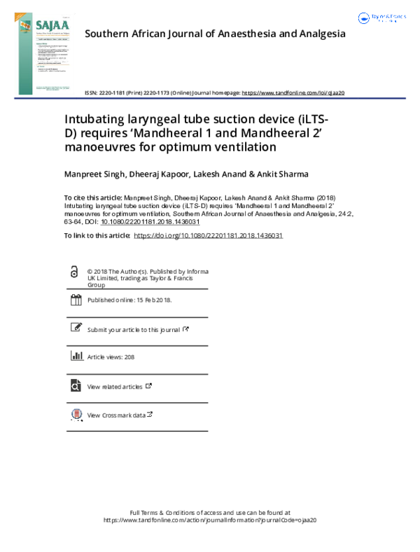(PDF) Intubating laryngeal tube suction device (iLTS-D) requires ...