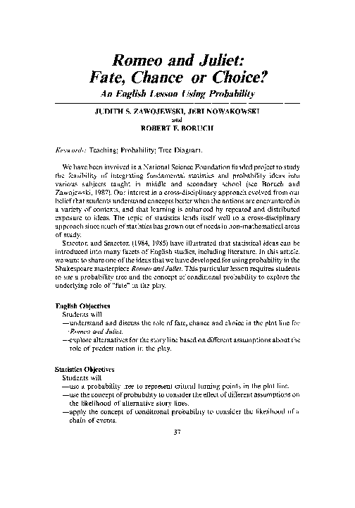 (PDF) Romeo and Juliet: Fate, Chance or Choice?