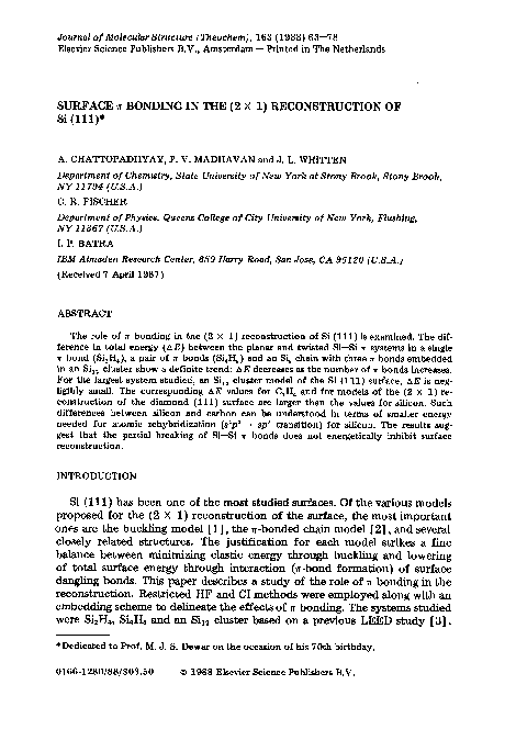 (PDF) Surface π bonding in the (2 × 1) reconstruction of Si (111 ...