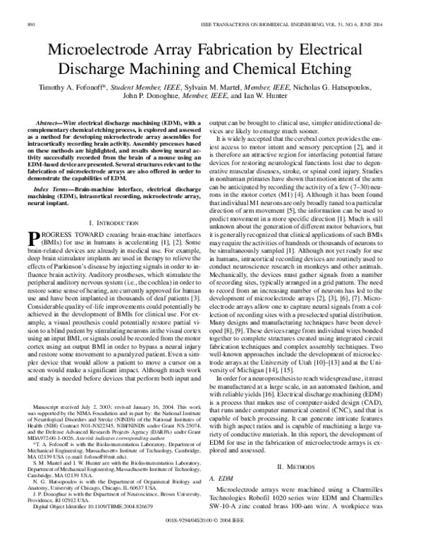 (PDF) Microelectrode Array Fabrication by Electrical Discharge ...