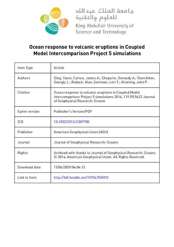 (PDF) Ocean response to volcanic eruptions in Coupled Model ...