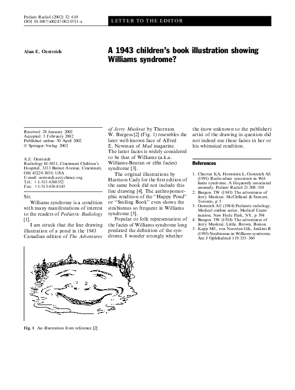 (PDF) A 1943 children’s book illustration showing Williams syndrome?