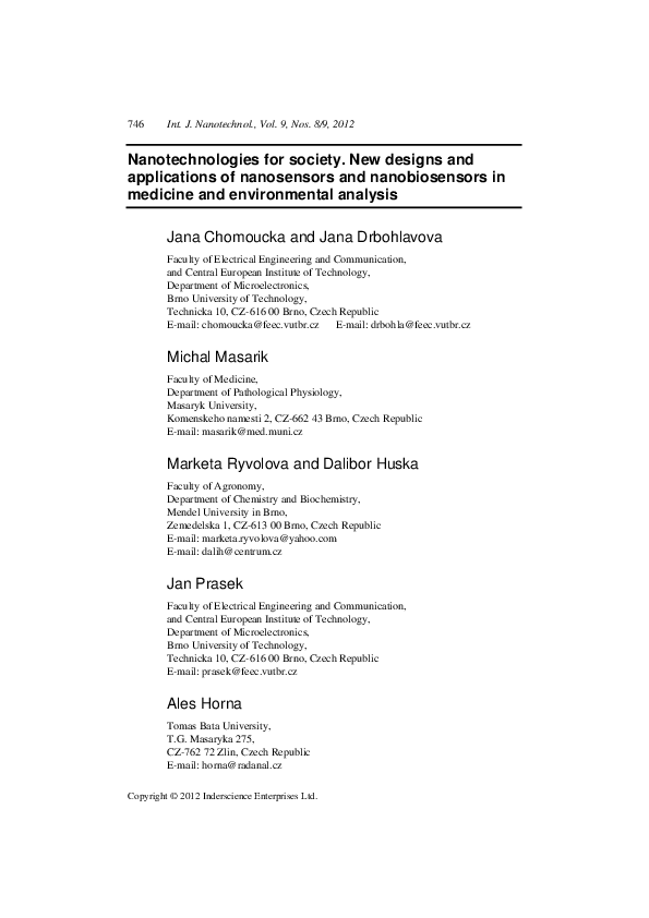 (PDF) New Nanosensors and Nanobiosensors for Medicine and Environment