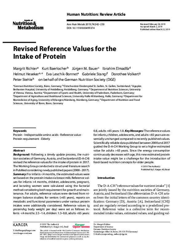 (PDF) Revised Reference Values for the Intake of Protein