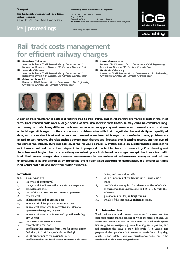 (PDF) Rail track costs management for efficient railway charges