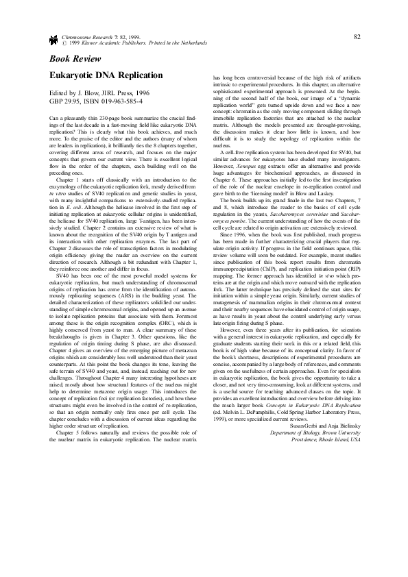 (PDF) Eukaryotic DNA replication