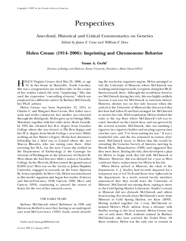 (PDF) Helen Crouse (1914-2006): imprinting and chromosome behavior ...