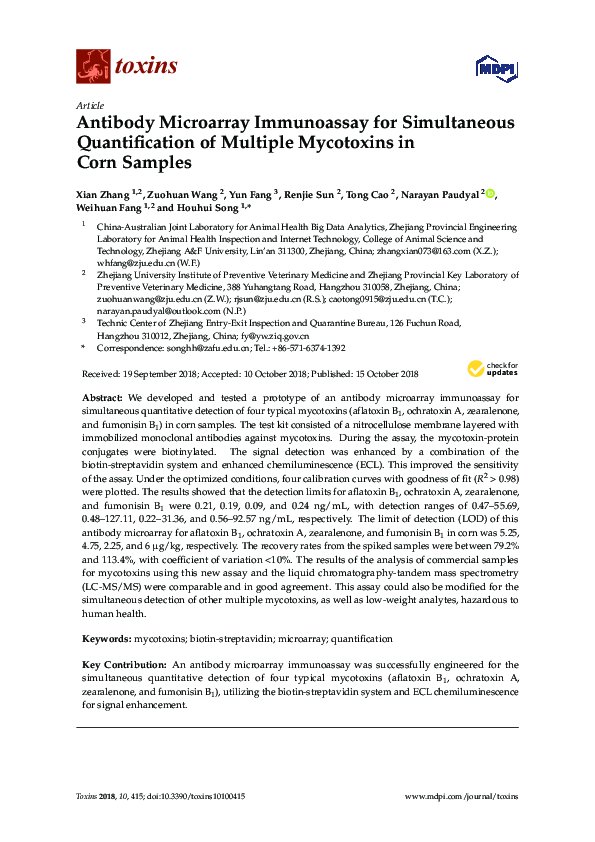 (PDF) Antibody Microarray Immunoassay for Simultaneous Quantification of Multiple Mycotoxins in ...