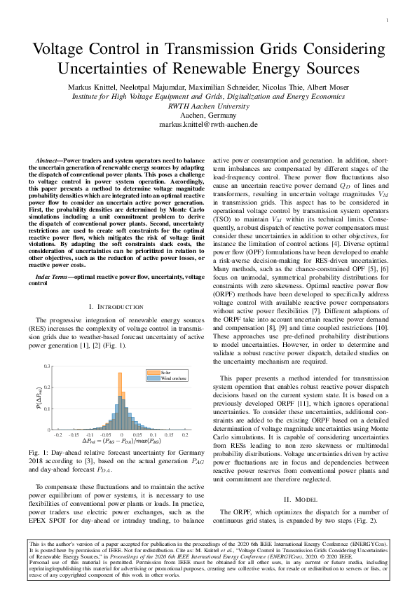 (PDF) Voltage Control in Transmission Grids Considering Uncertainties of Renewable Energy ...