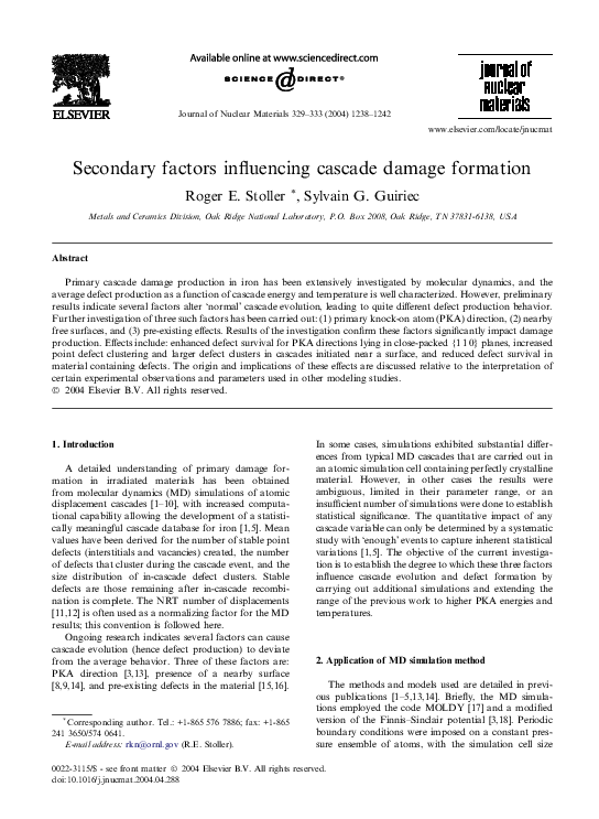 (PDF) Secondary factors influencing cascade damage formation